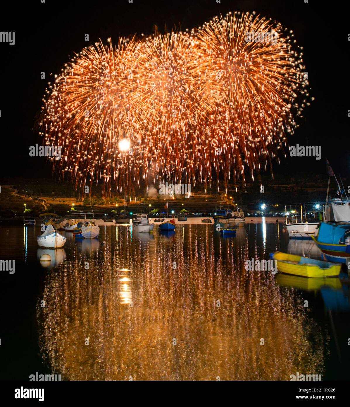 Marsaxlokk,Malta-Fireworks show,colorful fireworks on the black sky ...