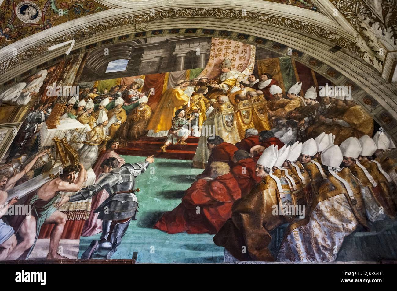 The Coronation of Charlemagne, wall fresco in one of the Rafael Rooms in the Vatican Museums ...