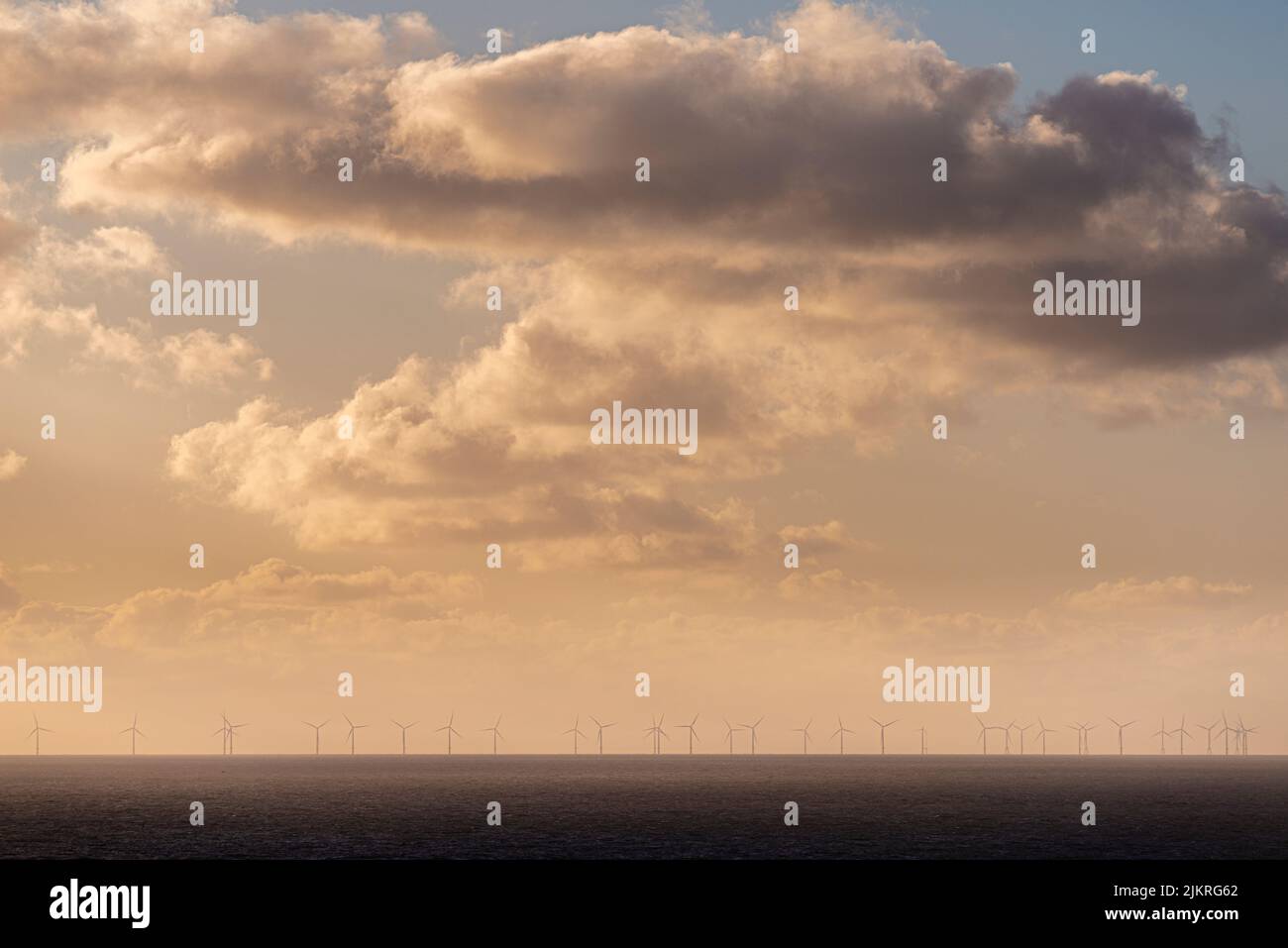 Offshore wind power plants near the high seas island Heligoland, North ...