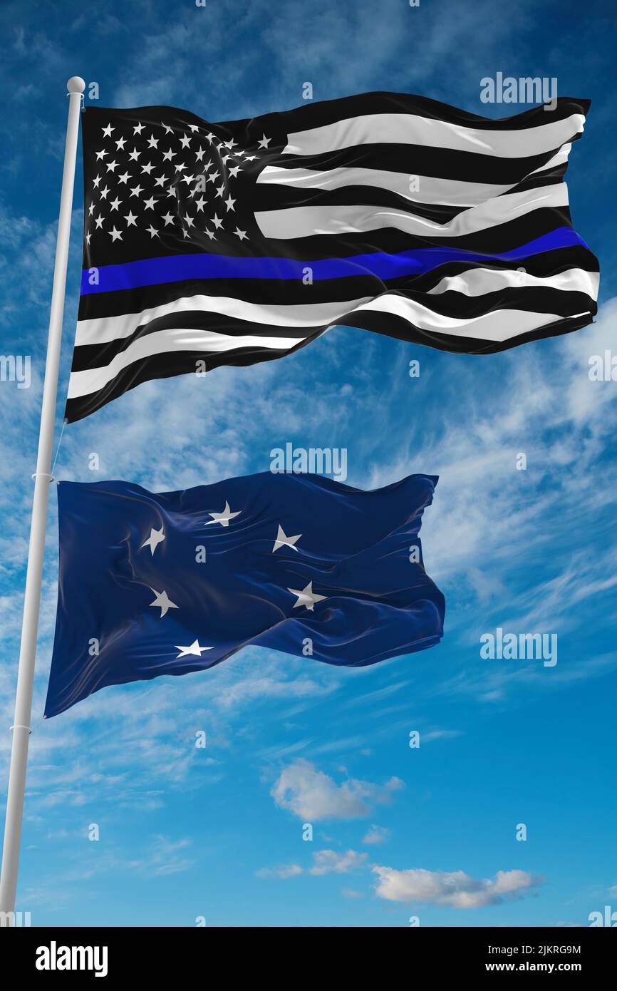 thin blue line flag of US and Naval jack of Confederate states of ...