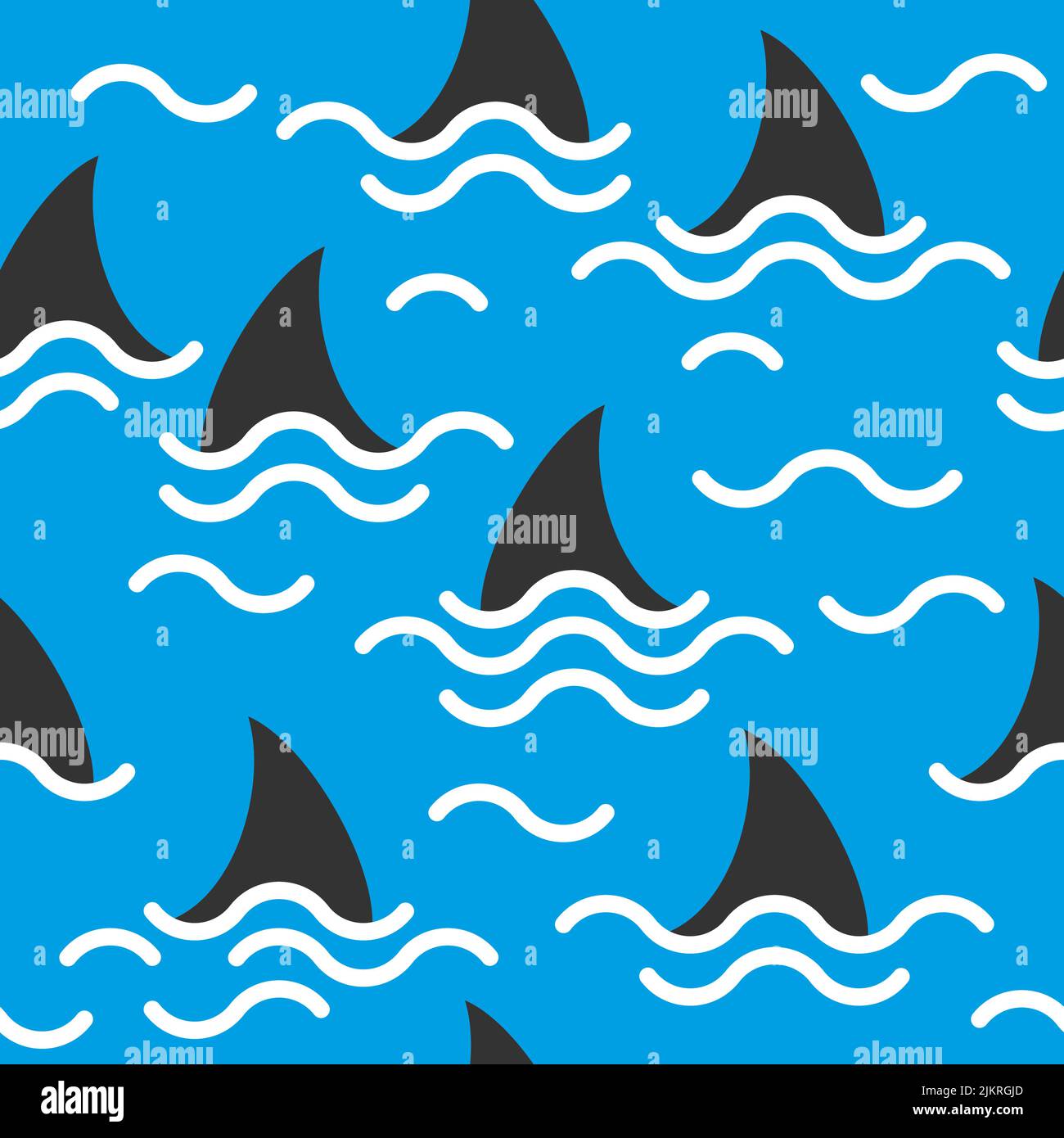 Seamless vector pattern of shark fins on a blue background. Shark print ...