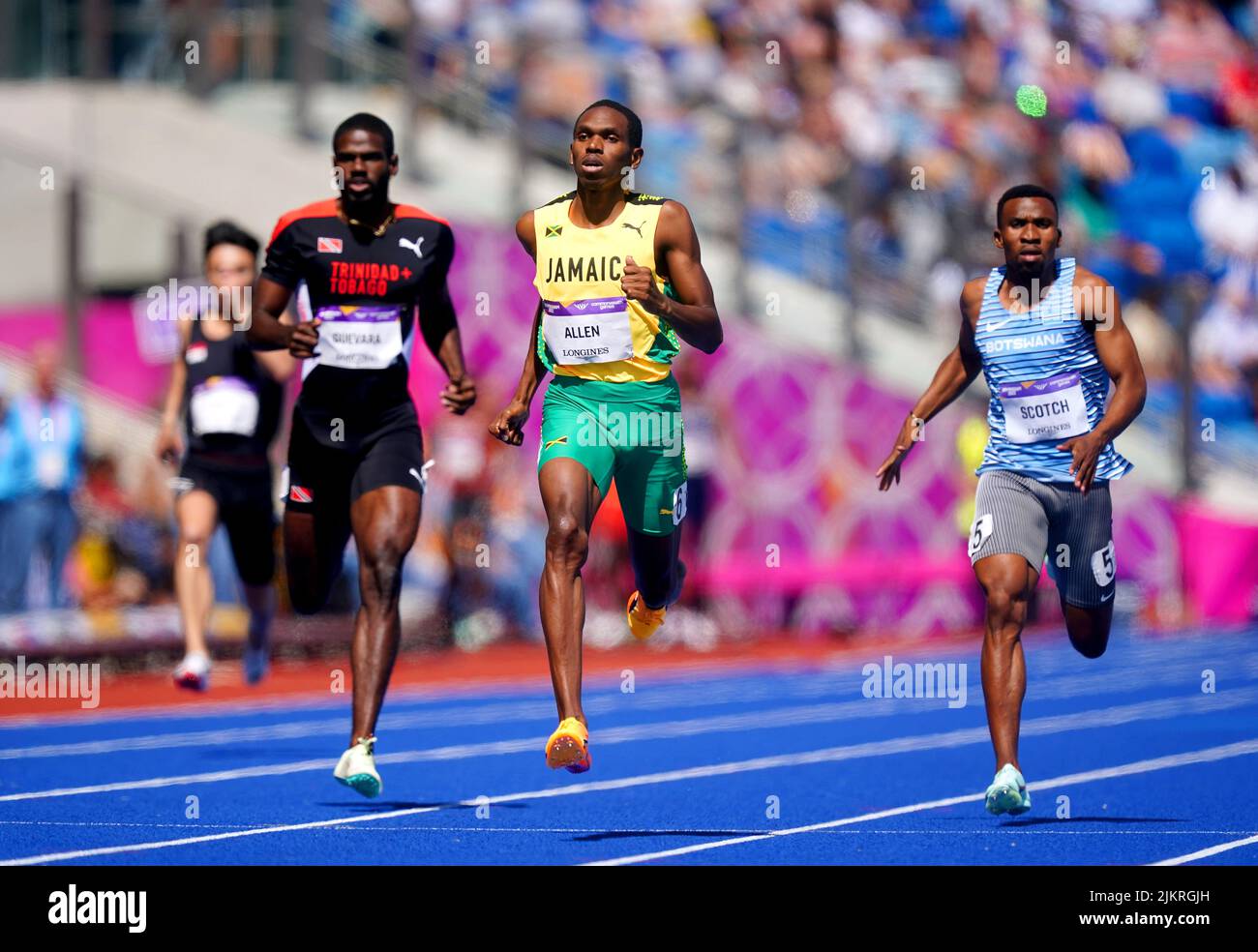 Jamaica's Nathon Allen (centre) in action during Heat 2 of the Men's ...