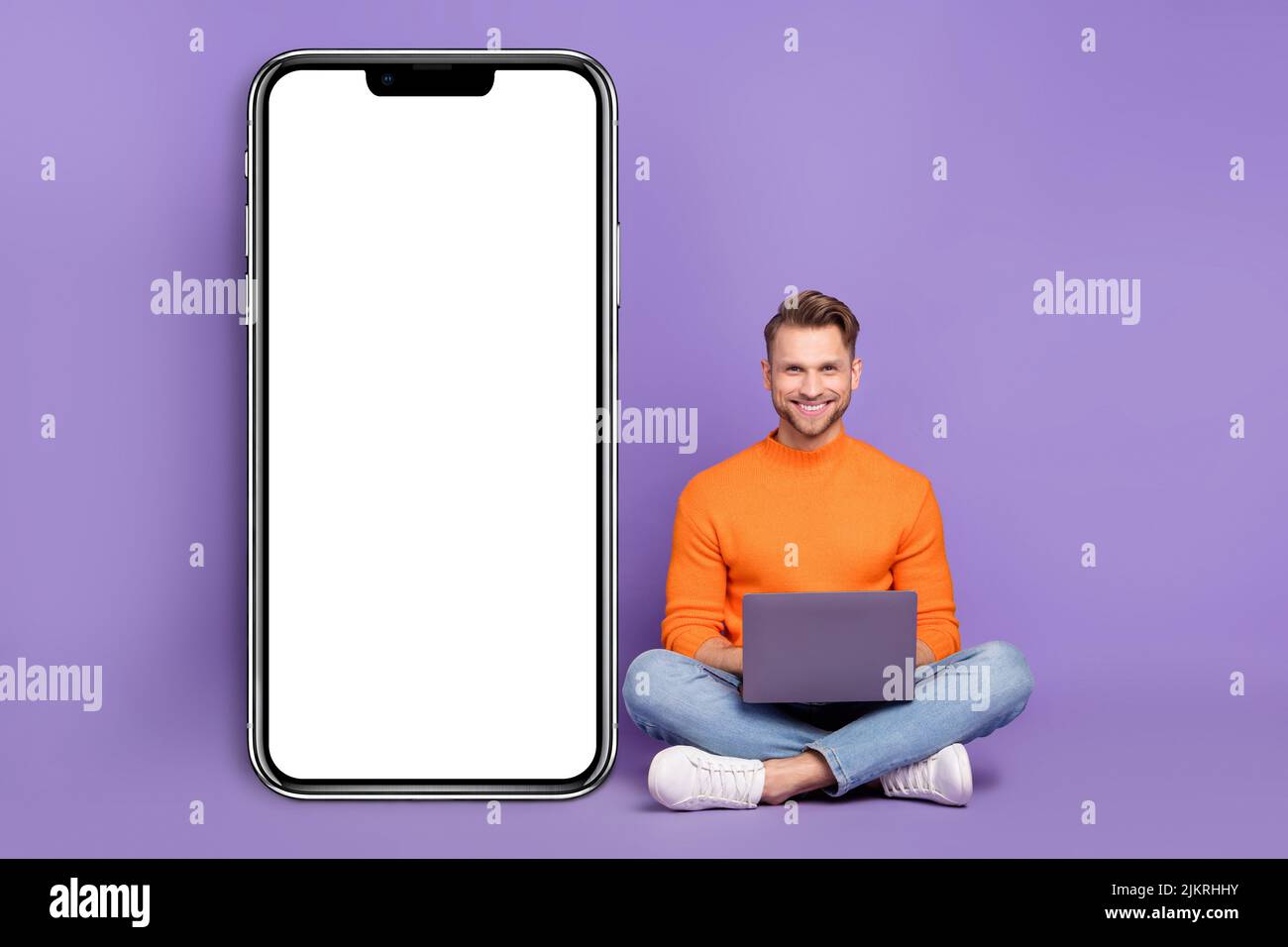 Photo of good mood clever businessman surfing in netbook working new ...