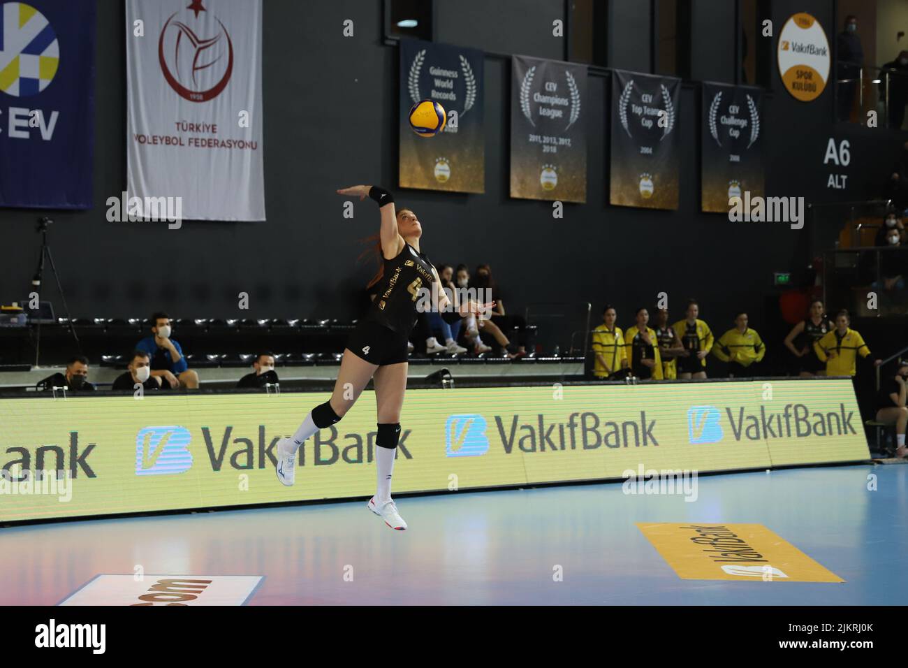 ISTANBUL, TURKEY - FEBRUARY 12, 2022: Tugba Senoglu serves during ...