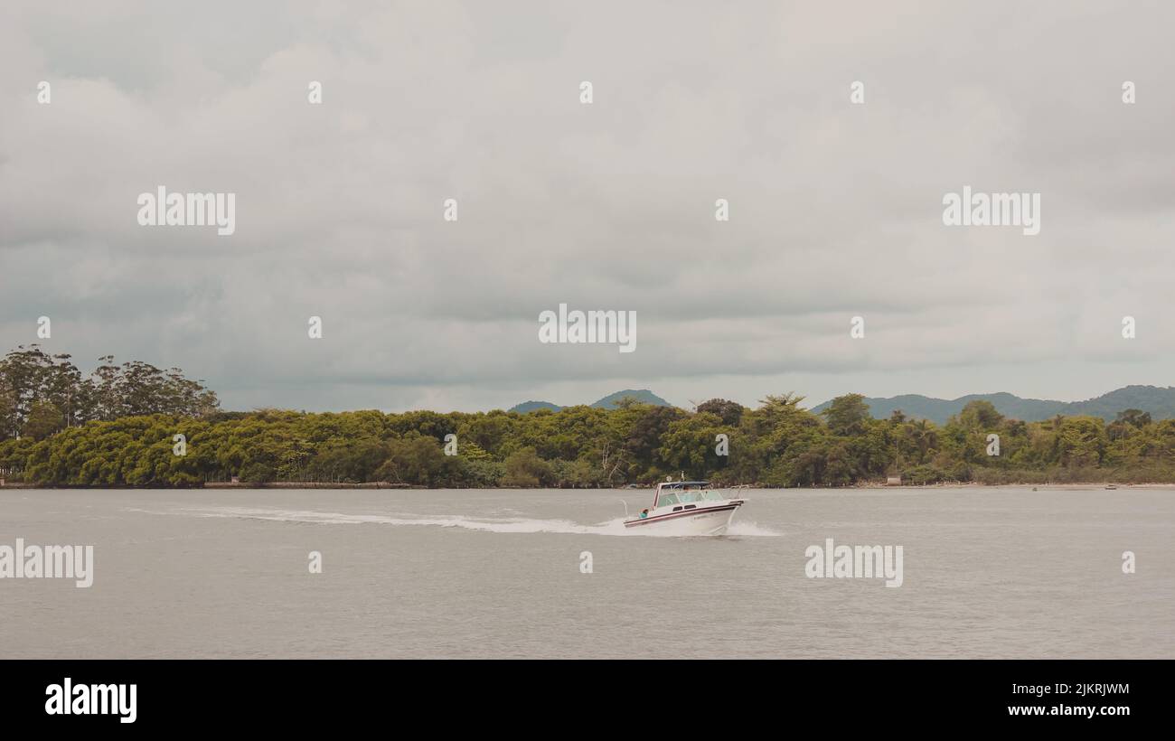 speedboat running in the middle of the lake Stock Photo - Alamy