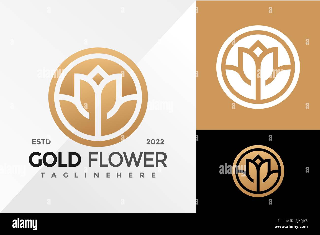 A digital illustration design of a gold flower company logo template ...