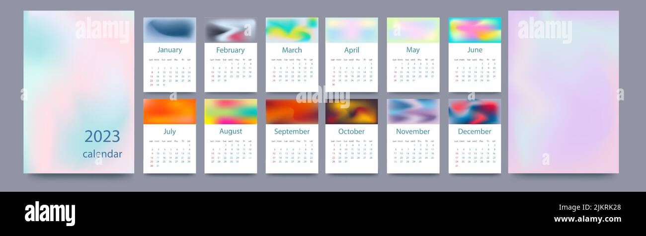 Calendar template for 2023. Vertical design with gradients. Editable ...