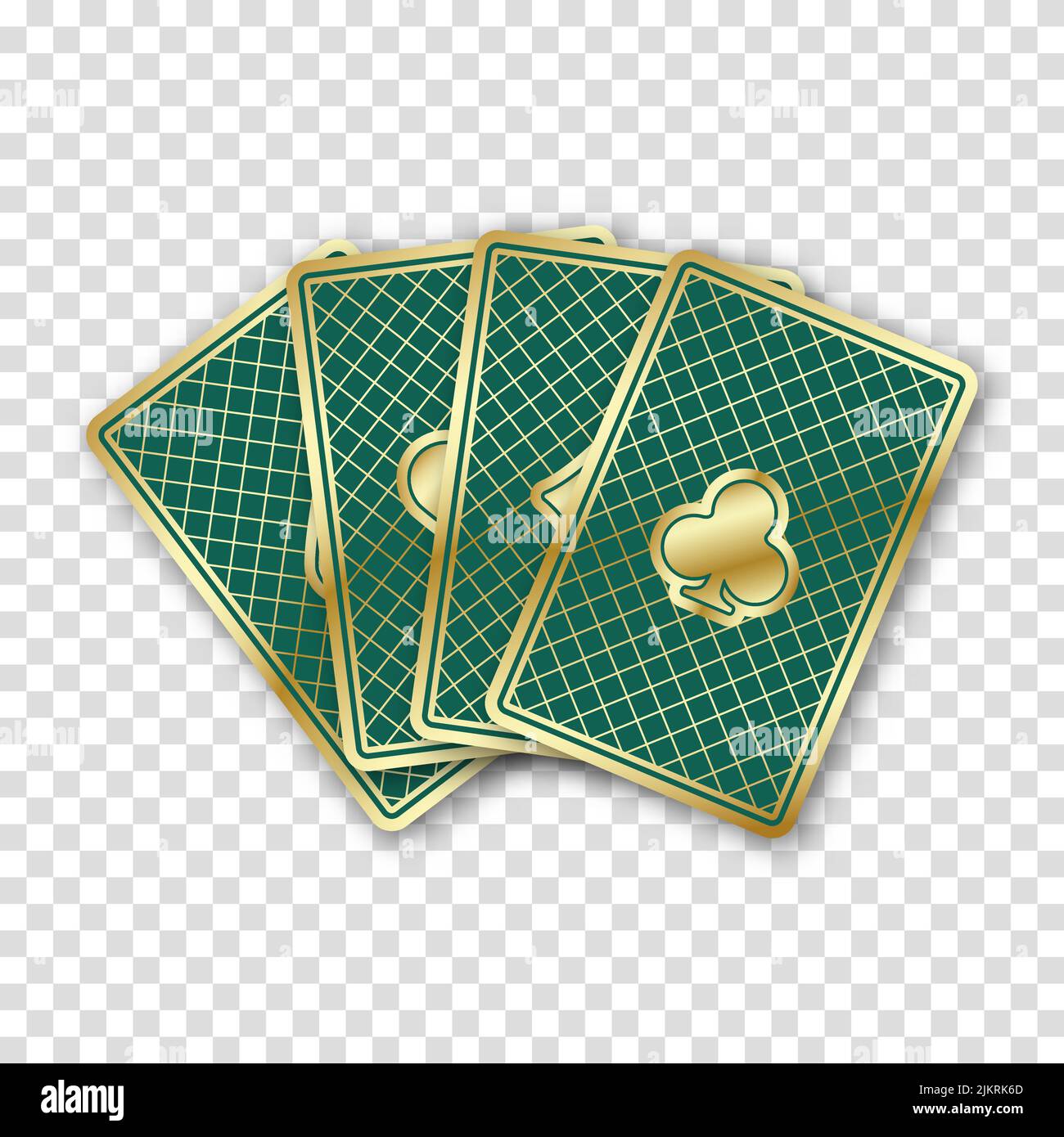 A fan of cards with a green base and a golden border. 4 maps. Realistic ...