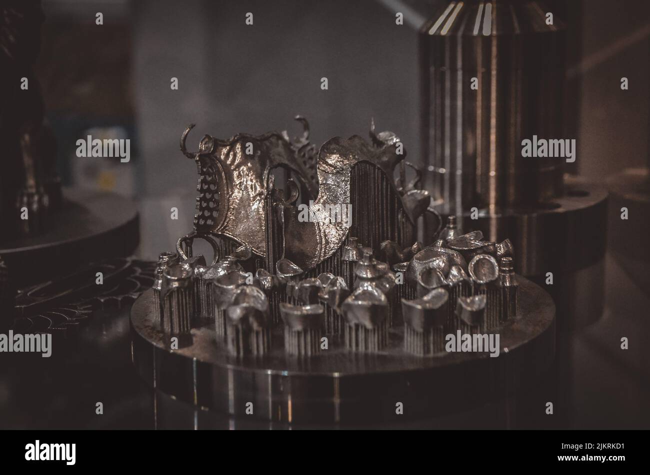 Object printed on metal 3d printer close-up. Object printed in laser ...