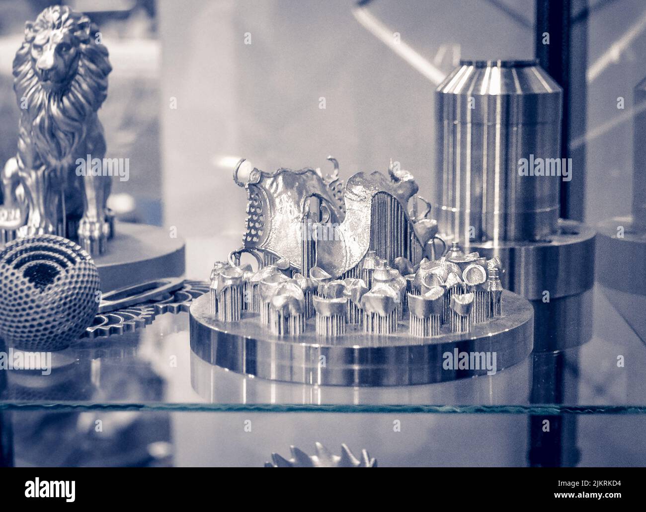Object printed on metal 3d printer close-up. Object printed in laser ...