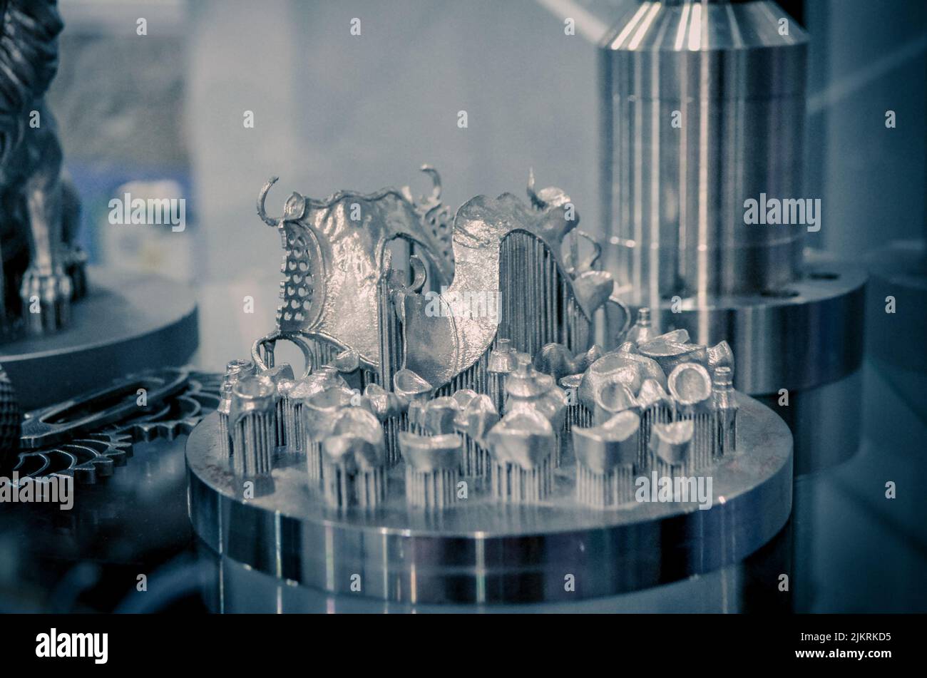 Object printed on metal 3d printer close-up. Object printed in laser ...