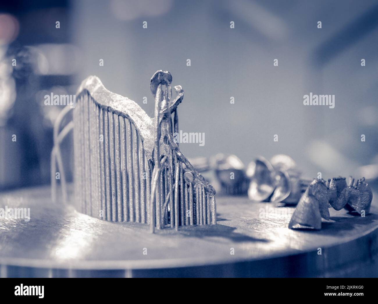 Object printed on metal 3d printer close-up. Object printed in laser ...