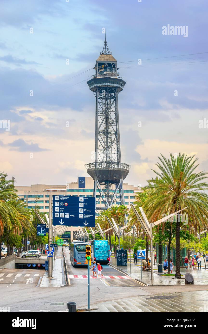 Barcelona, Spain, funicular tower in the port district Stock Photo - Alamy