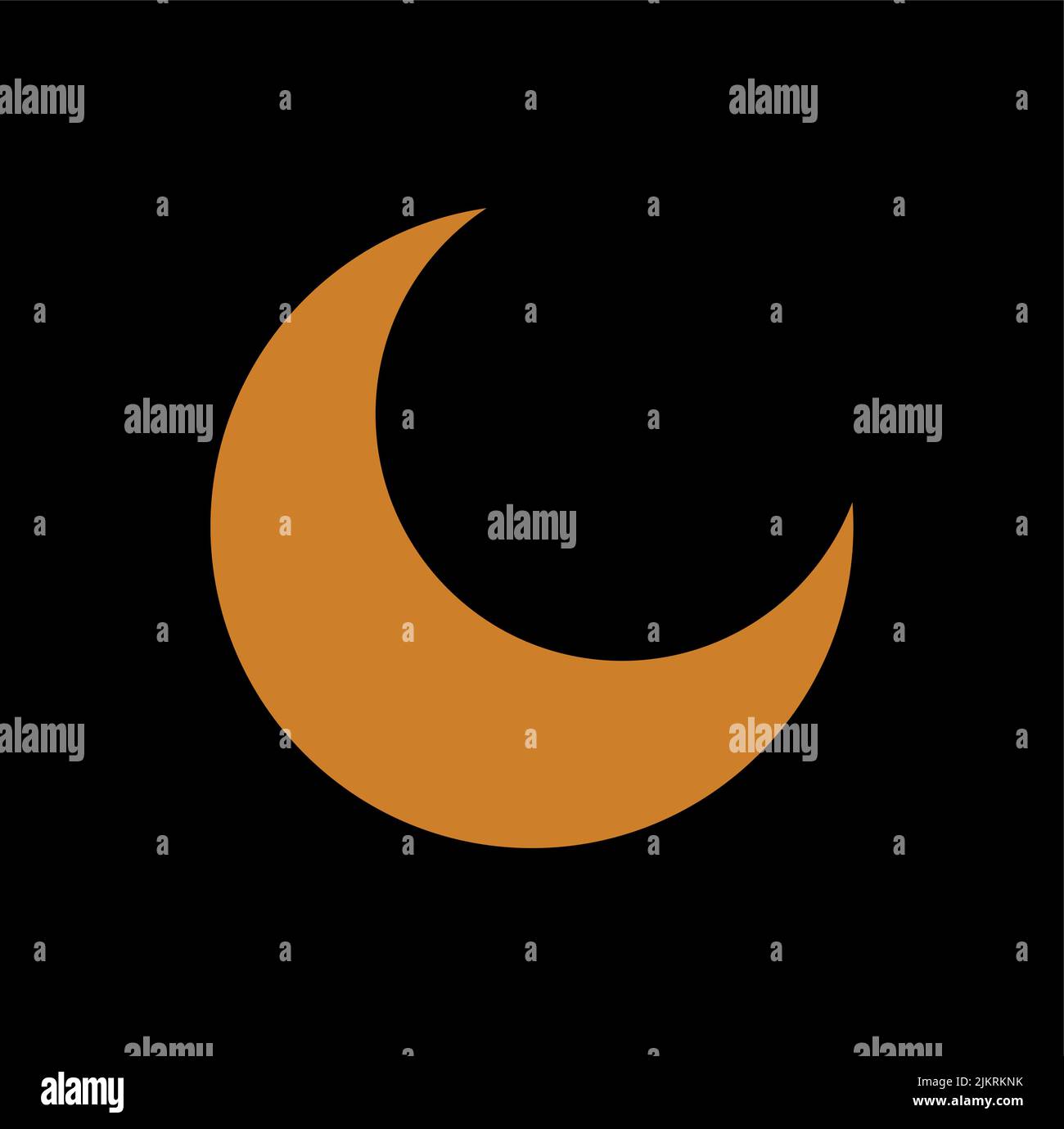 The orange color icon of crescent moon isolated on black background ...