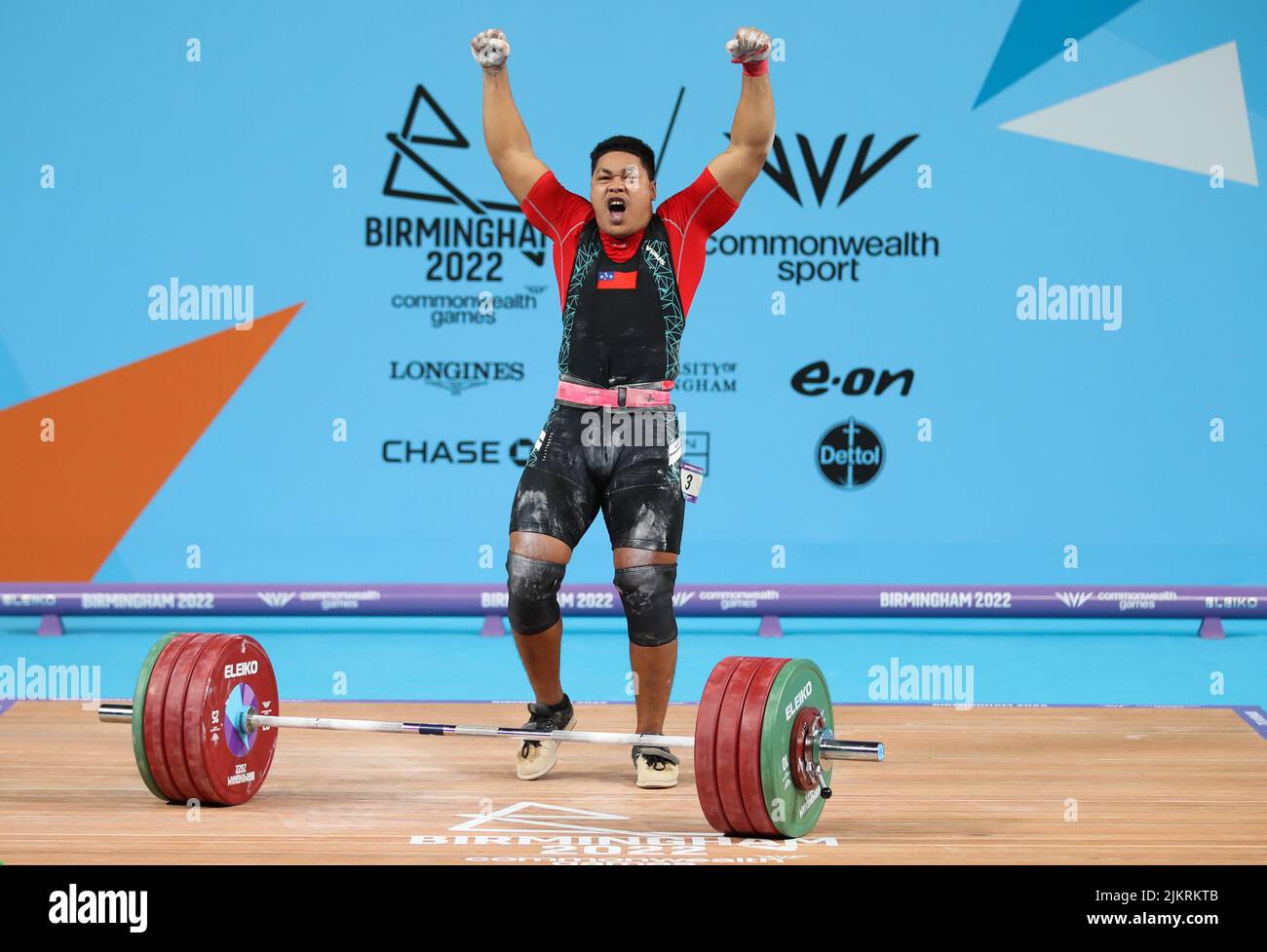 Samoa’s Jack Hitila Opeloge reacts during the Men’s 109kg Final at The ...