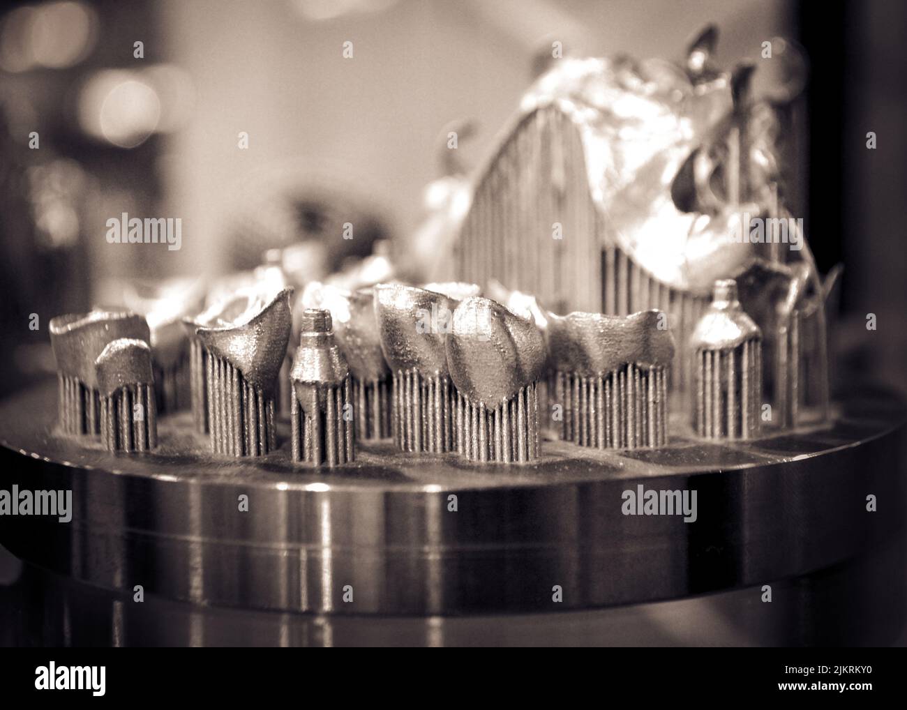 Object printed on metal 3d printer close-up. Object printed in laser ...
