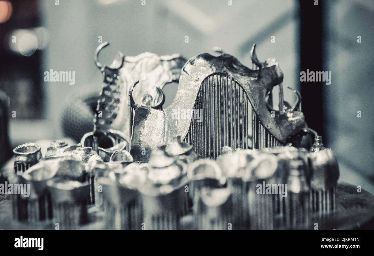 Object printed on metal 3d printer close-up. Object printed in laser ...