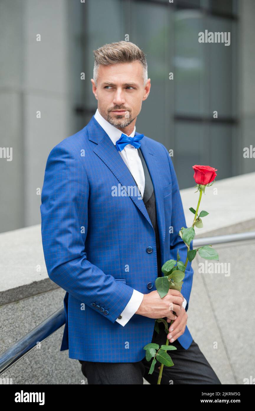 proposal concept. mature tuxedo man preparing for a proposal. man ...