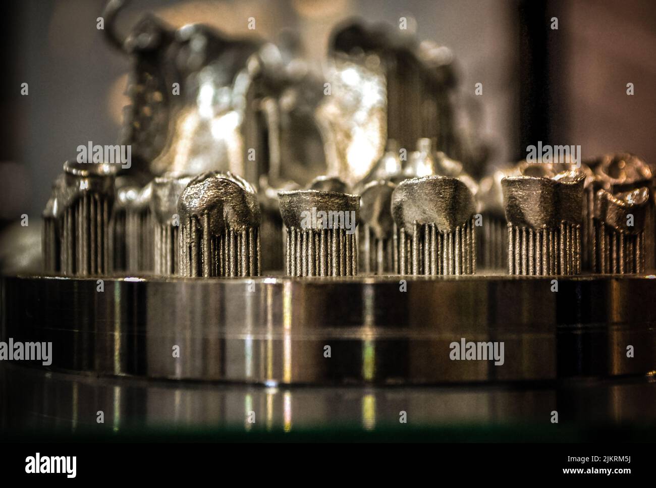 Object printed on metal 3d printer close-up. Object printed in laser ...