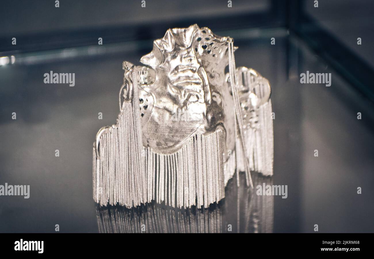 Object printed on metal 3d printer close-up. Object printed in laser ...