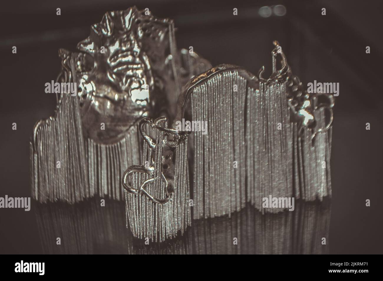Object printed on metal 3d printer close-up. Object printed in laser ...