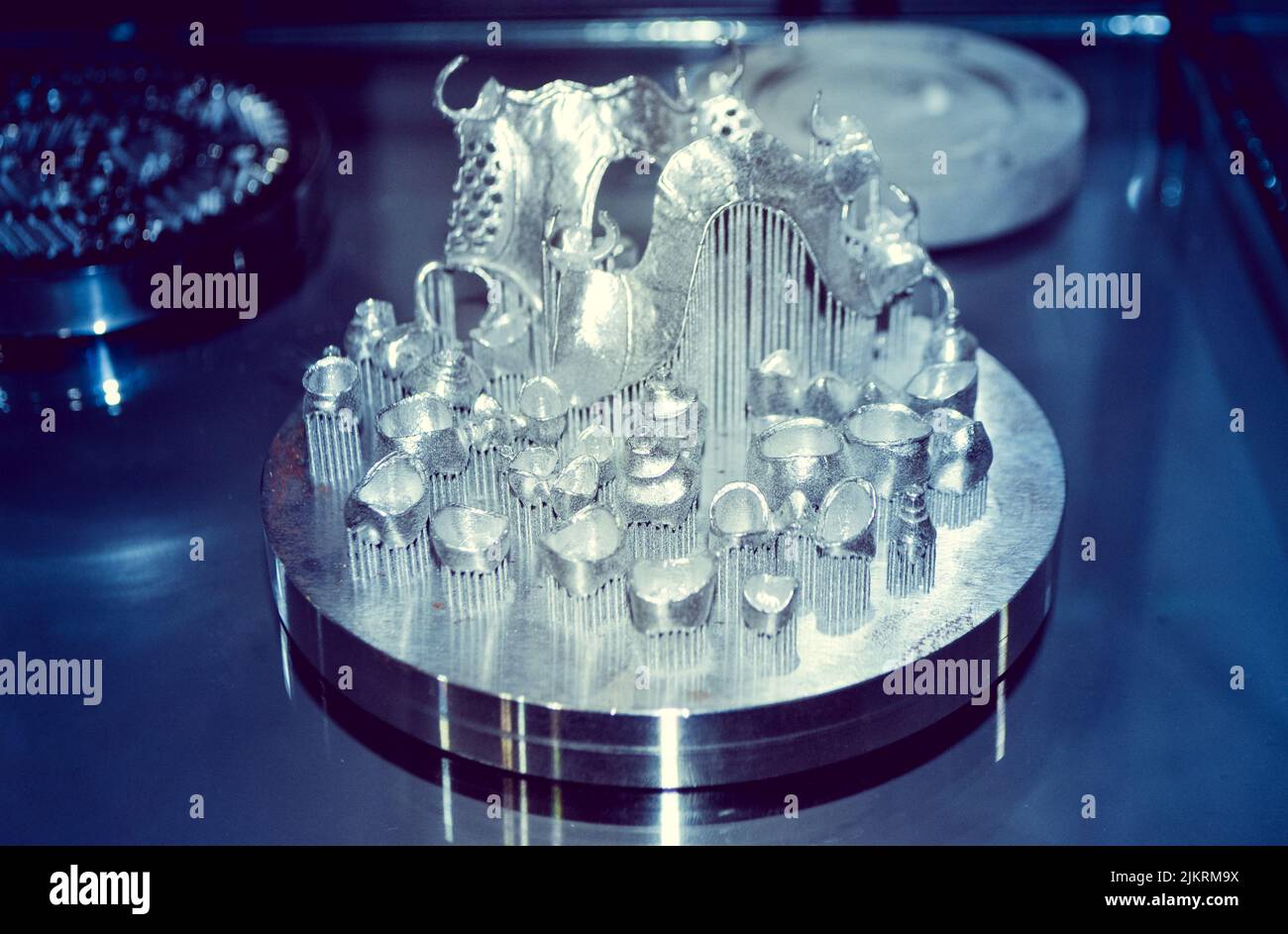 Object printed on metal 3d printer close-up. Object printed in laser ...