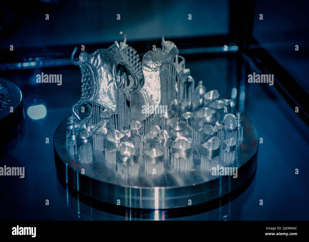 Object printed on metal 3d printer close-up. Object printed in laser ...