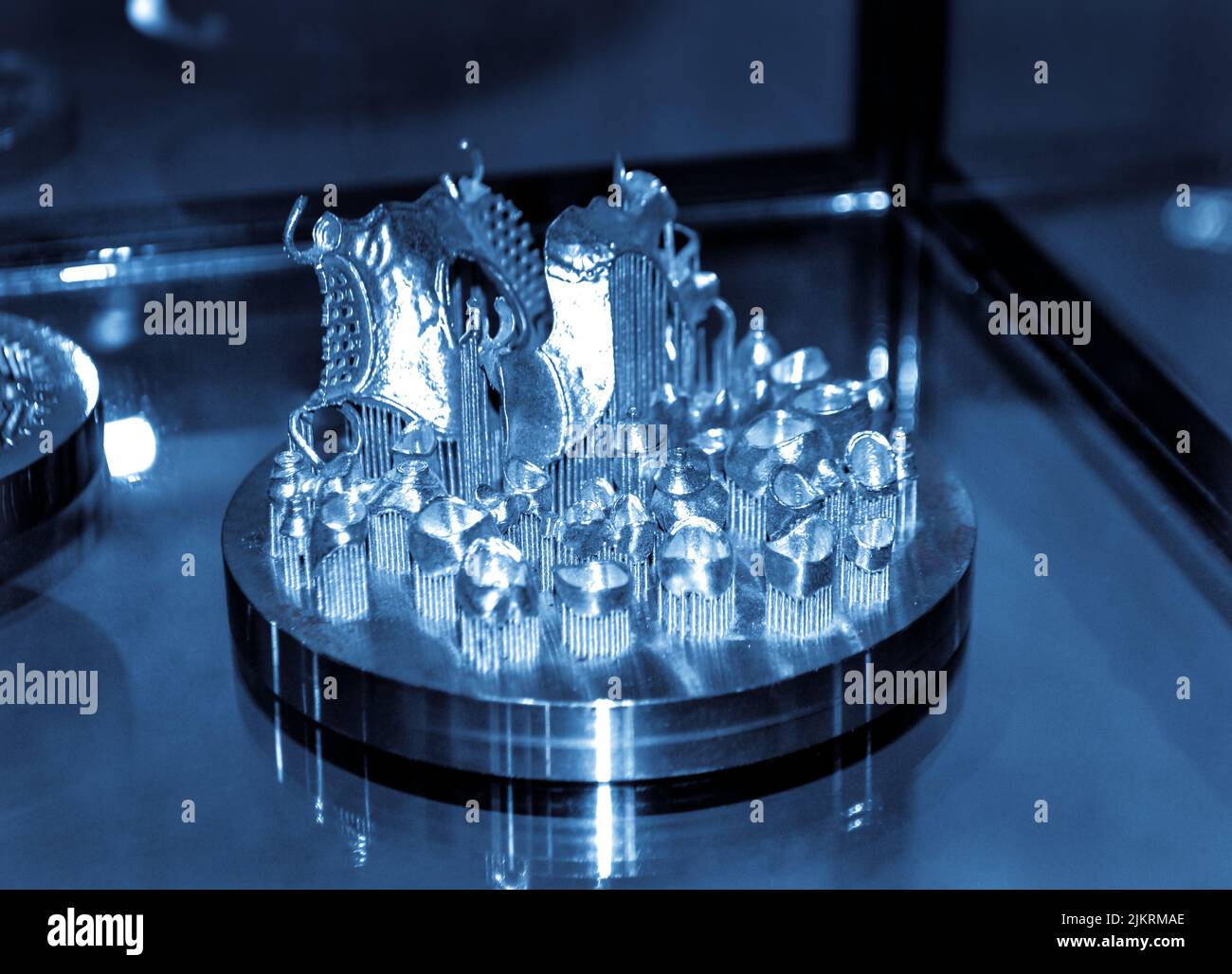 Object printed on metal 3d printer close-up. Object printed in laser ...