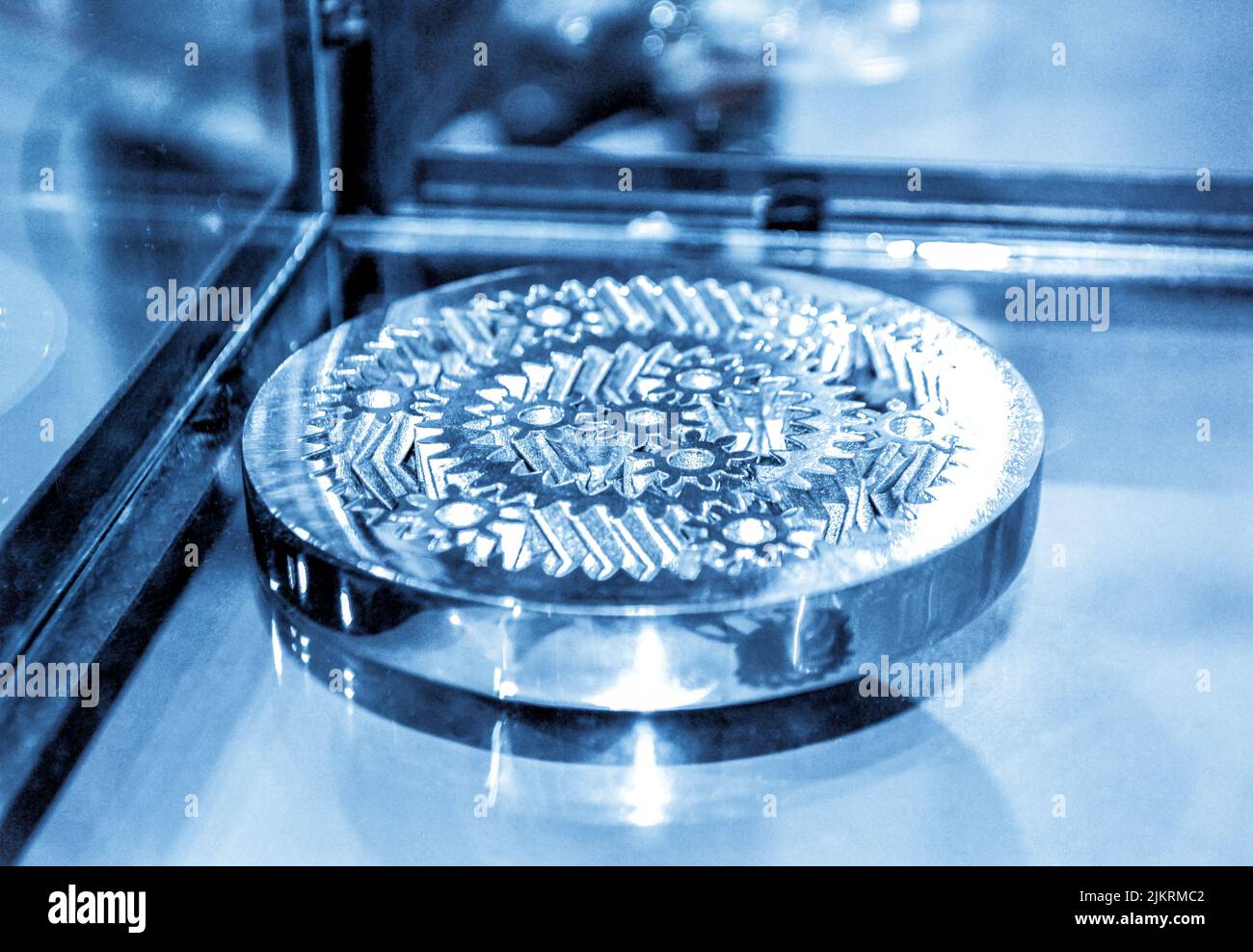 Object printed on metal 3d printer close-up. Object printed in laser ...