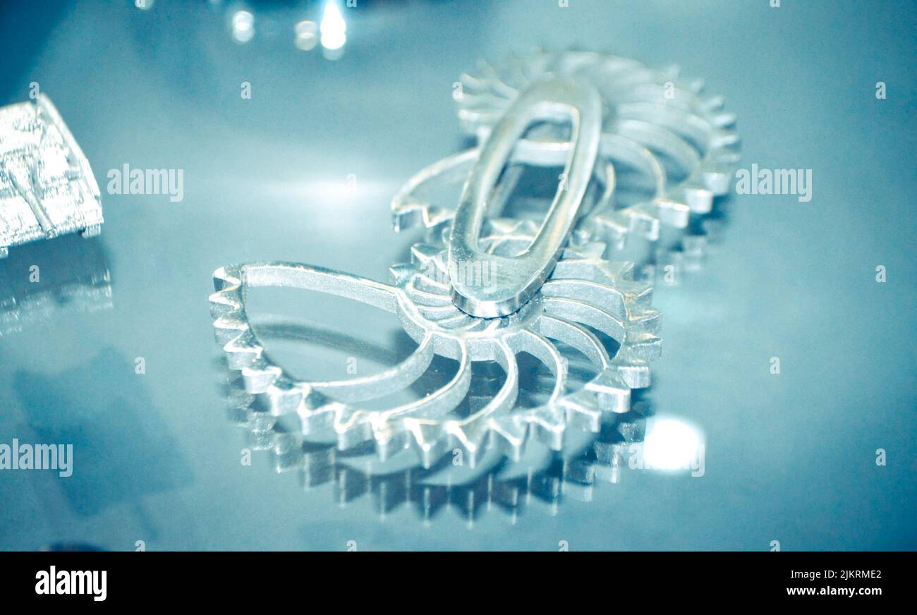 Object printed on metal 3d printer close-up. Object printed in laser ...