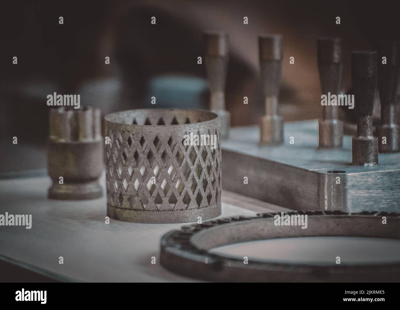 Object printed on metal 3d printer close-up. Object printed in laser ...