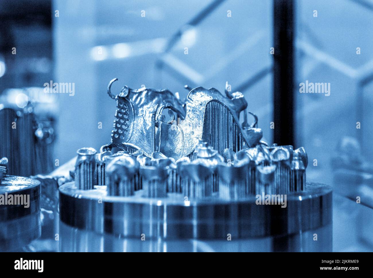 Object printed on metal 3d printer close-up. Object printed in laser ...