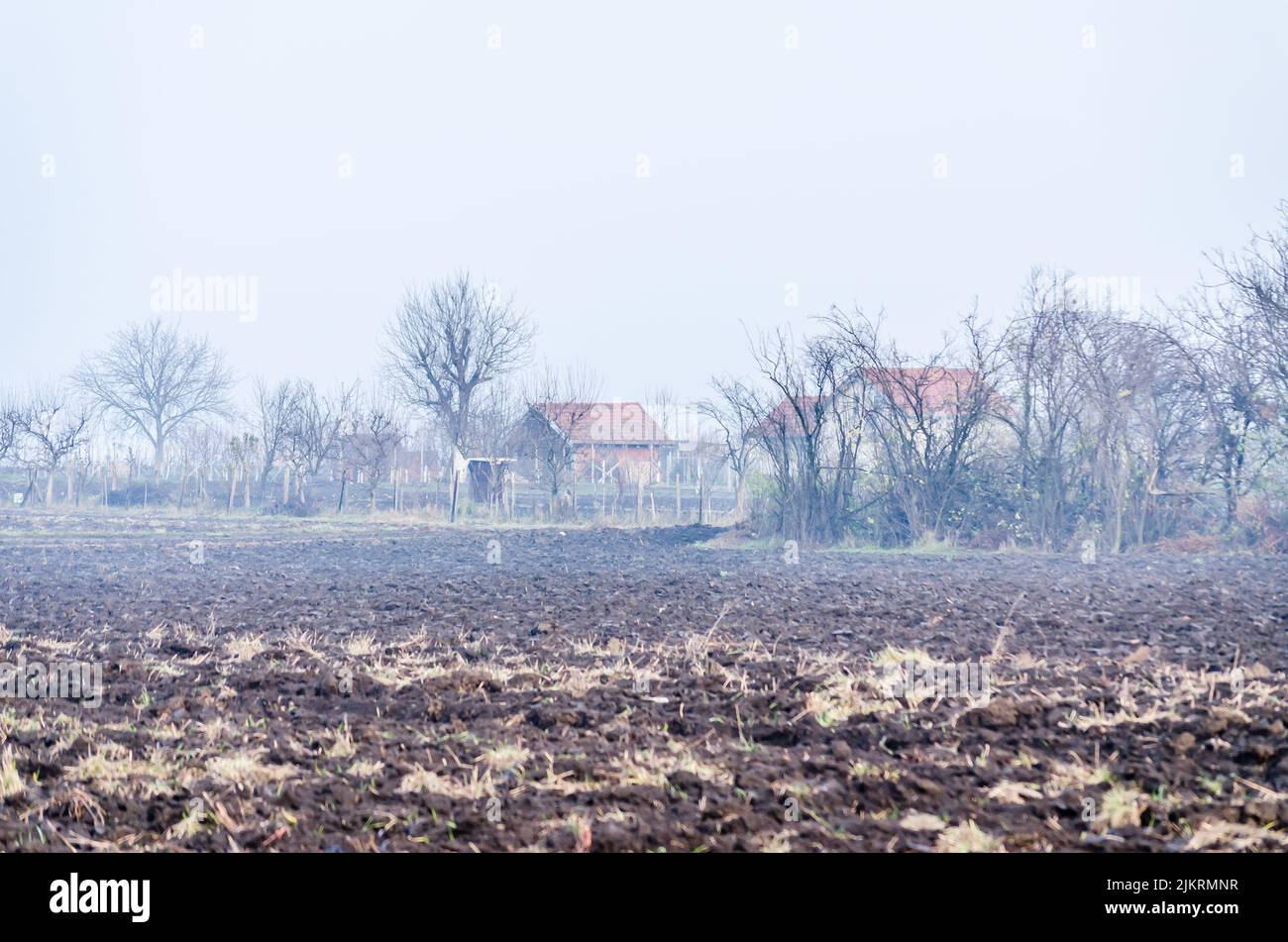 Arable land and winter crops in Serbia on on the background of the ...