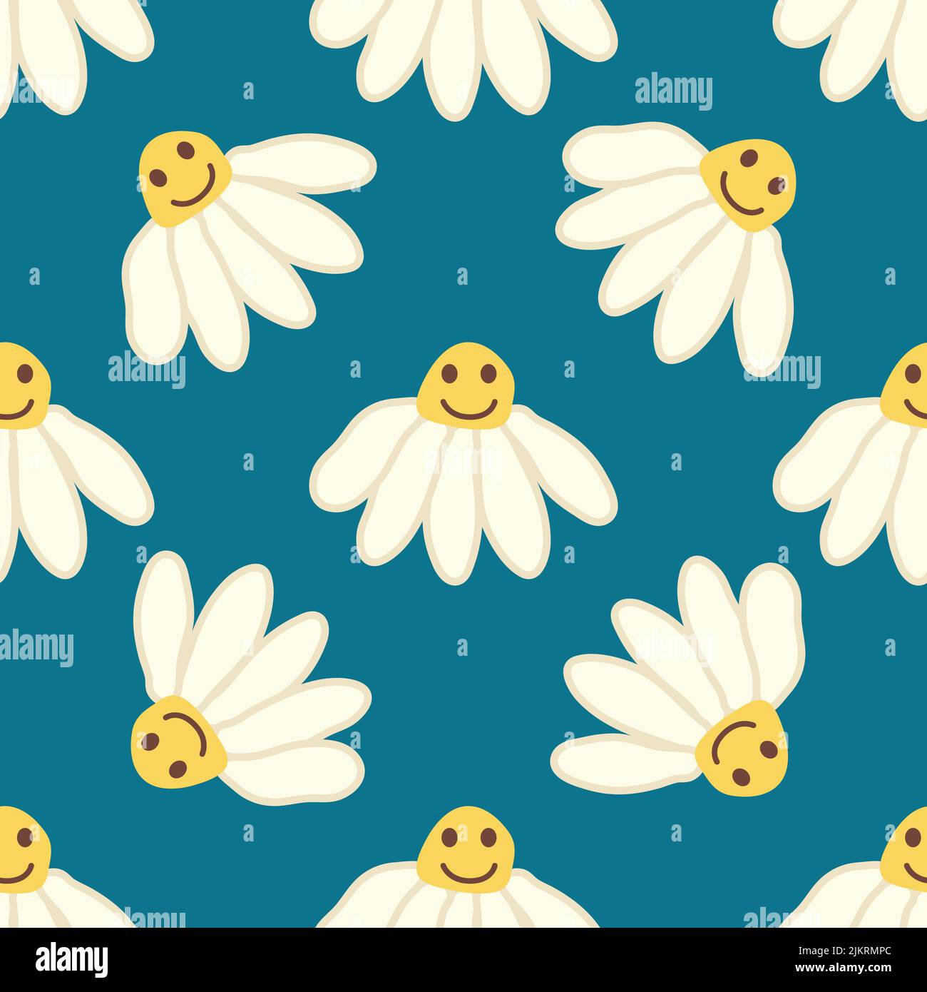 Chamomile smile 1970 pattern. Groovy daisy retro seamless pattern ...
