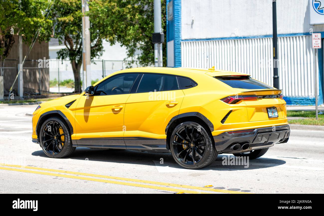 Miami Beach, Florida USA - April 15, 2021: 2019 Yellow Lamborghini Urus ...