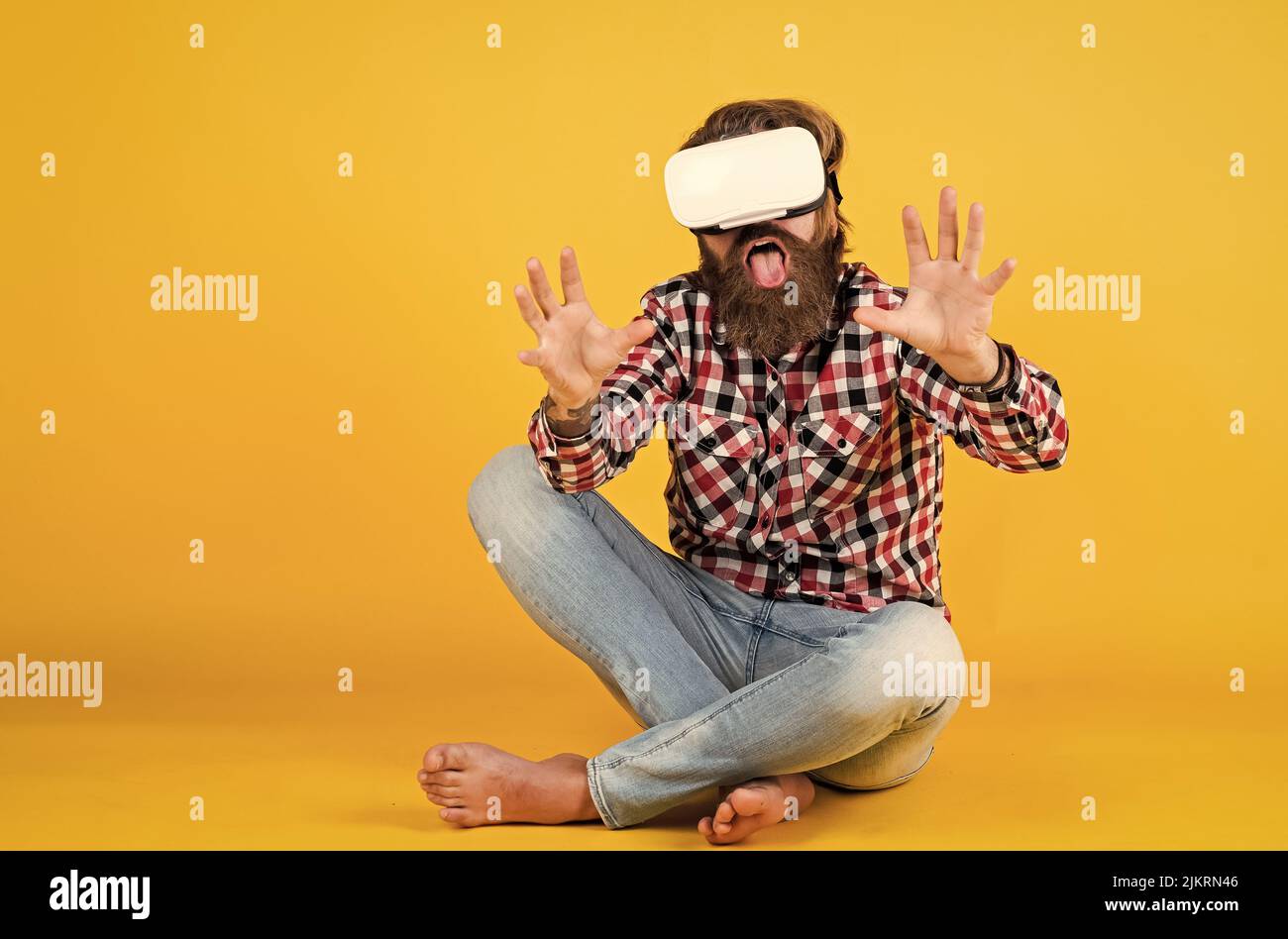 Modern technologies. man with glasses of virtual reality. Future ...