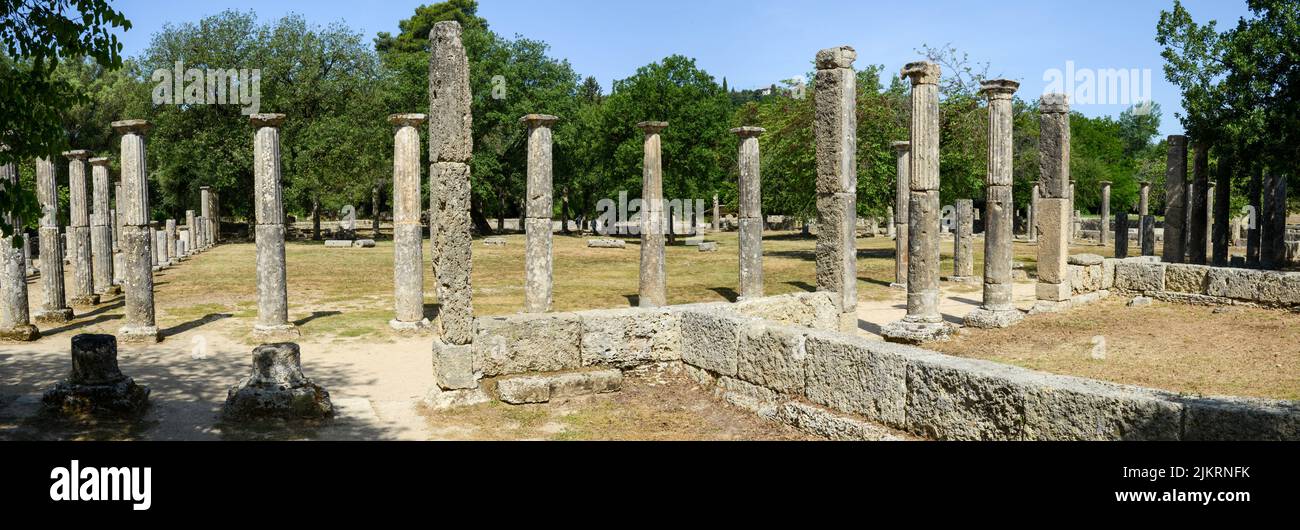 View at the archeological site of Ancient Olympia on Greece Stock Photo ...
