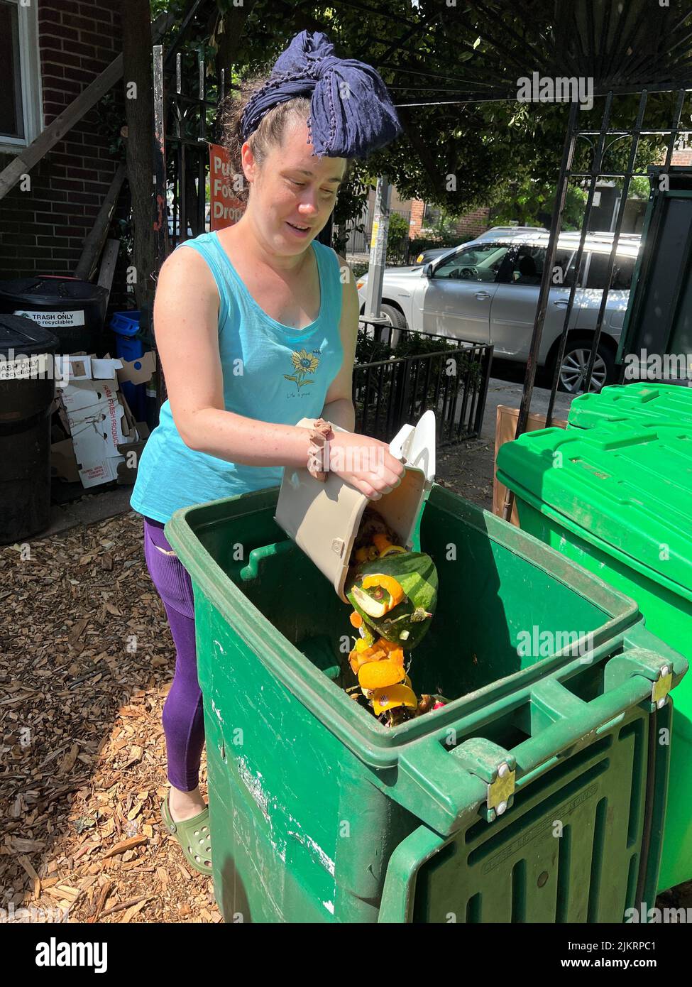 Compost drop-off site at a community garden in Brooklyn, New York Stock ...