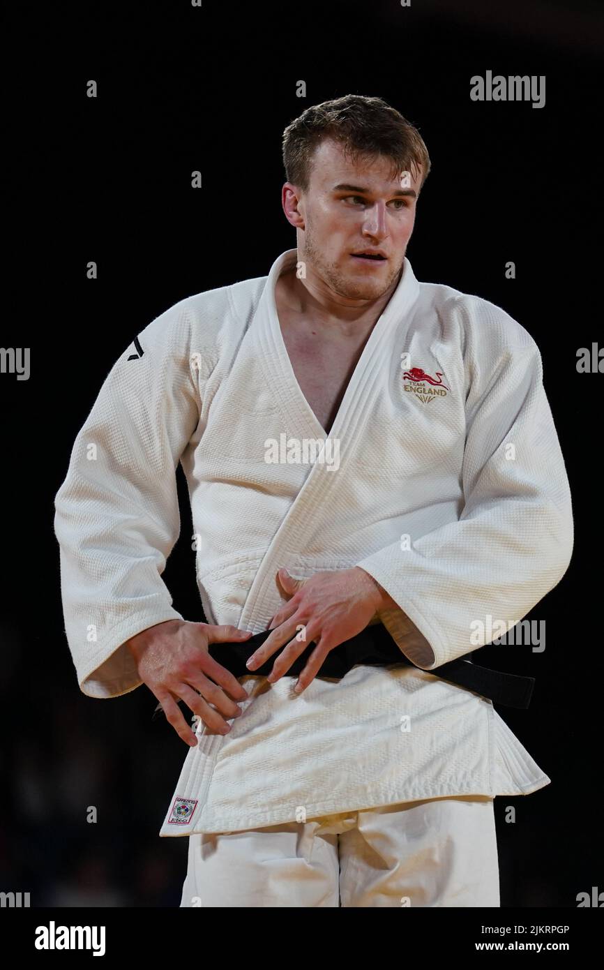 England's Rhys Thompson in the Men's -100kg elimination Round of 16 ...