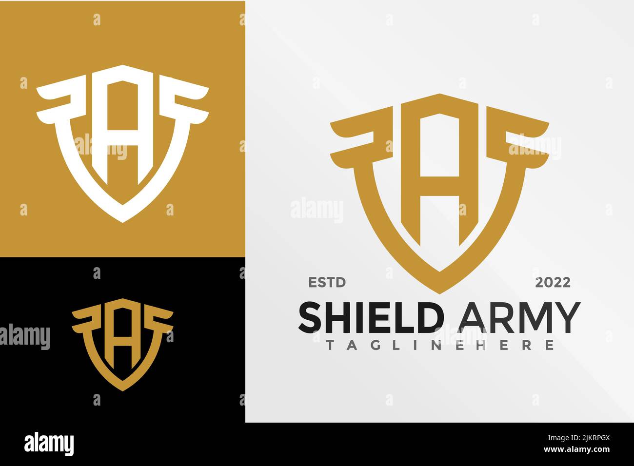 A digital illustration design of a shield army company logo template ...