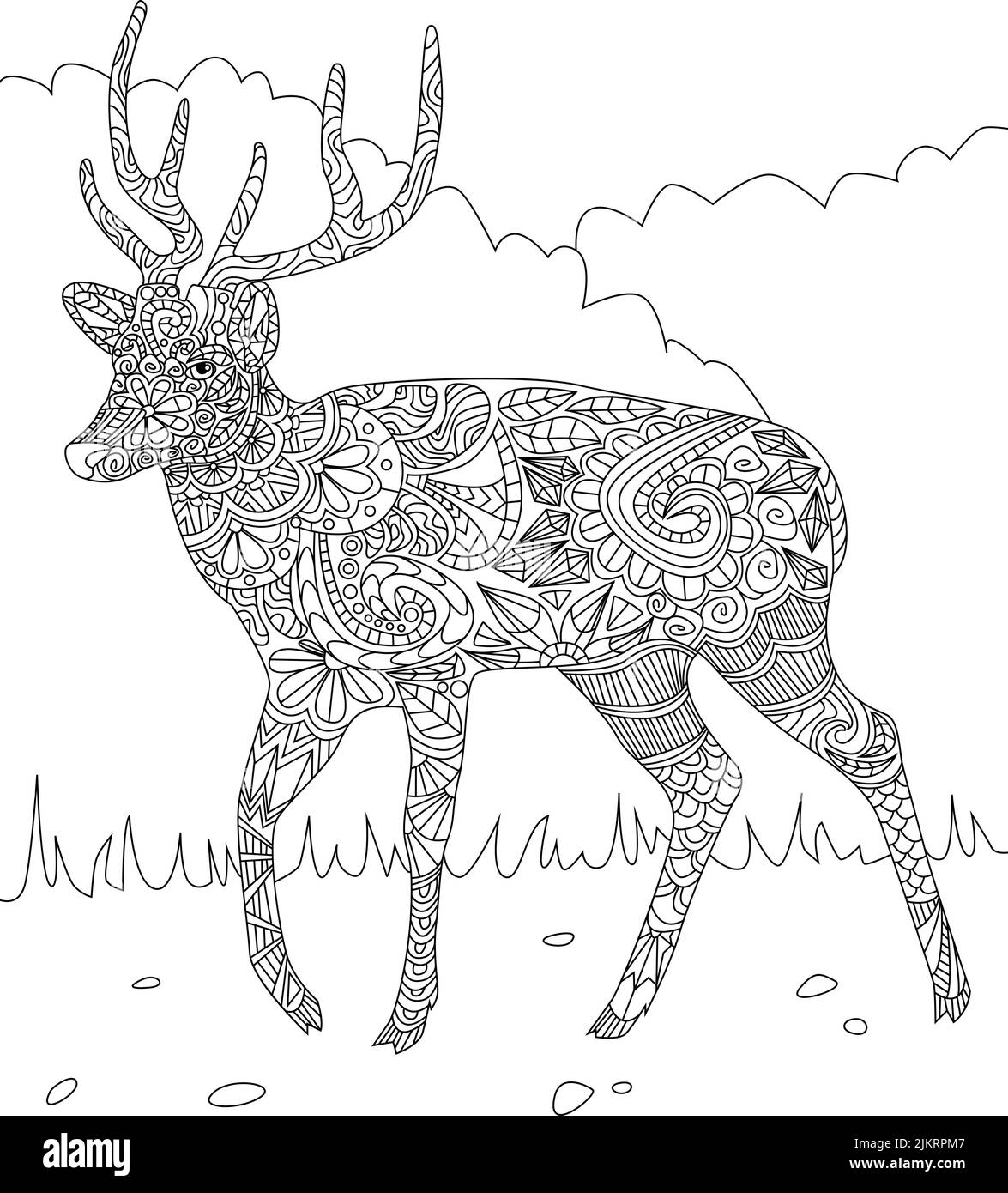 An adorable deer with zentangle elements - great for coloring and print ...