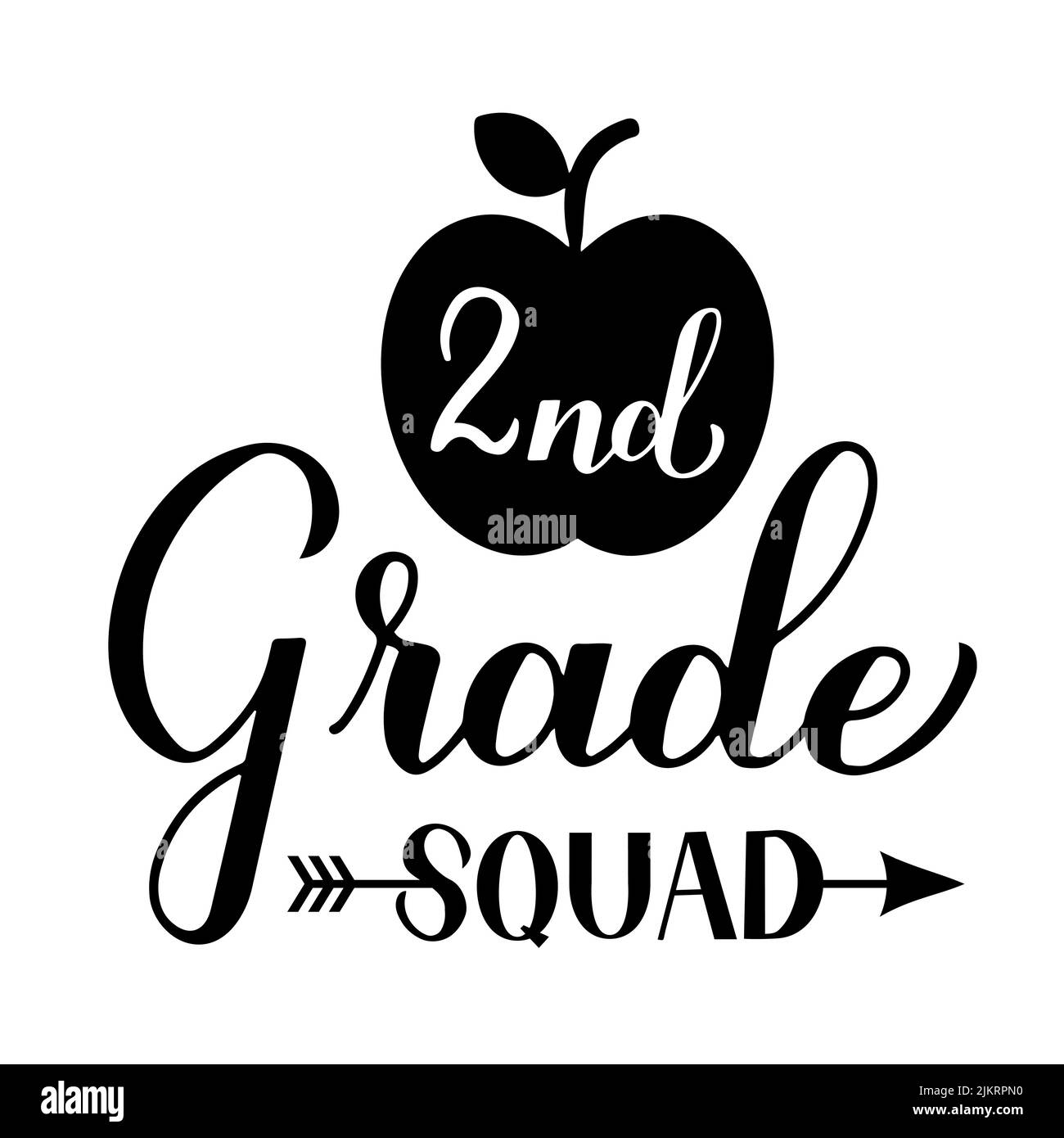 2nd Grade squad calligraphy hand lettering isolated on white. First day ...