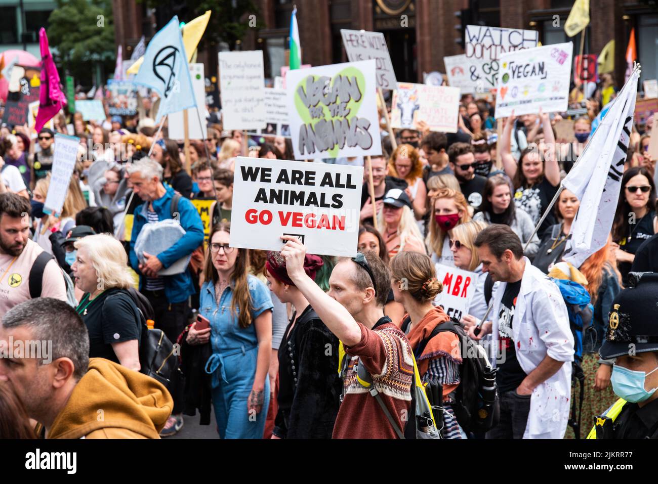 National Animal Rights March London 2021 with placard we are all ...