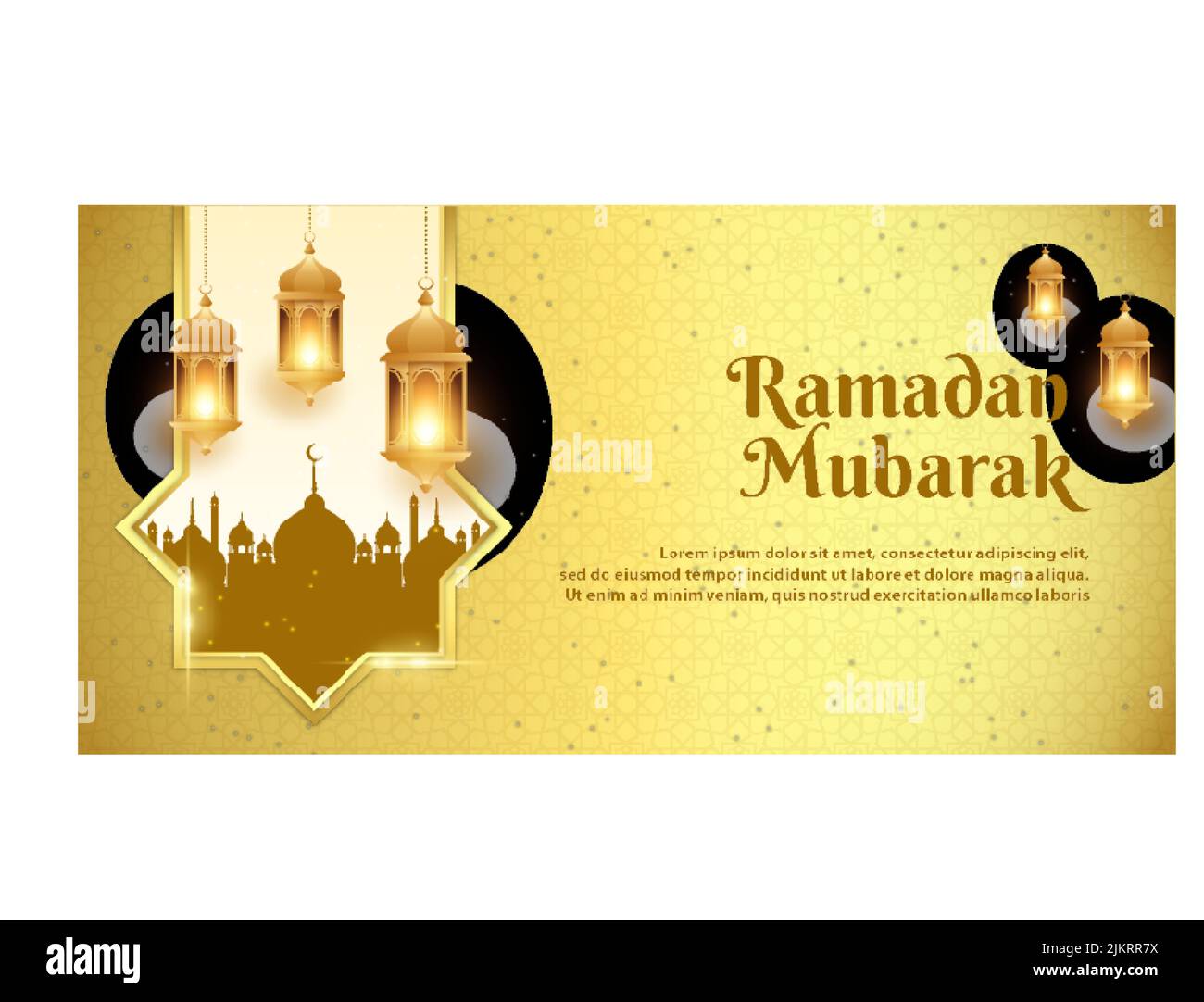 A Realistic Ramadan Mubarak Banner with mosque and lanterns Stock ...