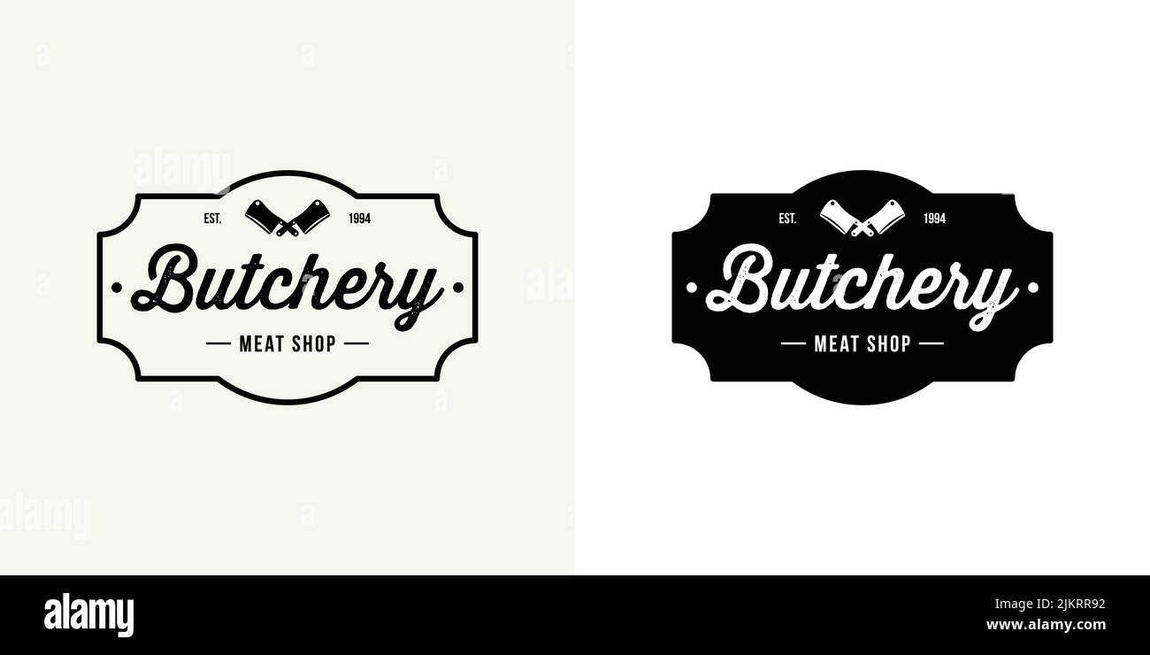 A black and white Meat Shop 'Butchery' logos on a white background ...