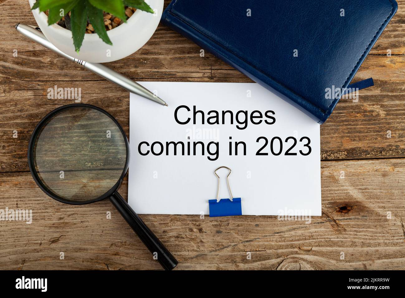 Paper with text Changes Coming in 2023 with pen, magnifying glass and ...