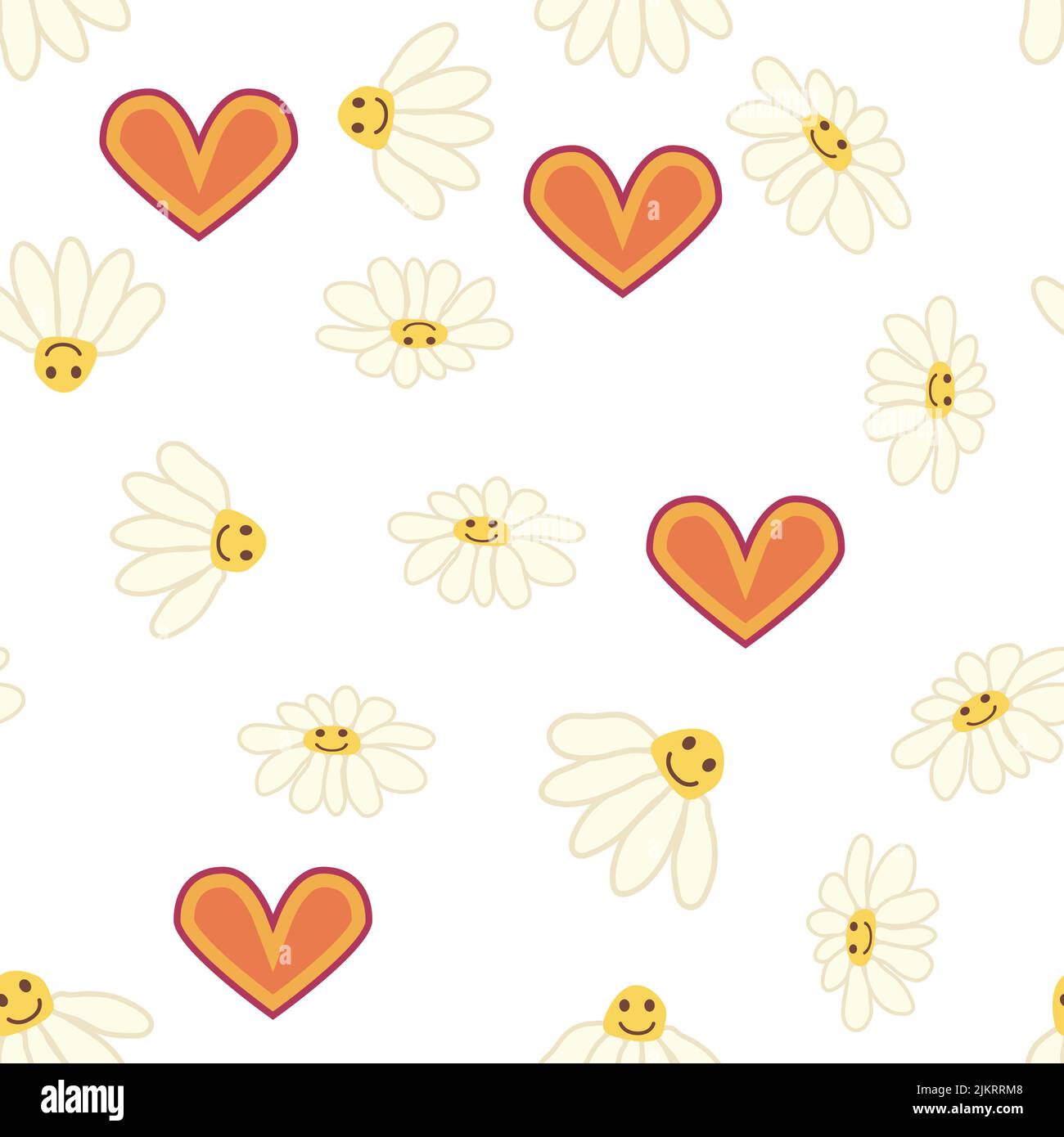 Groovy daisy retro seamless pattern. 70s vibe hippie ornament. Floral ...