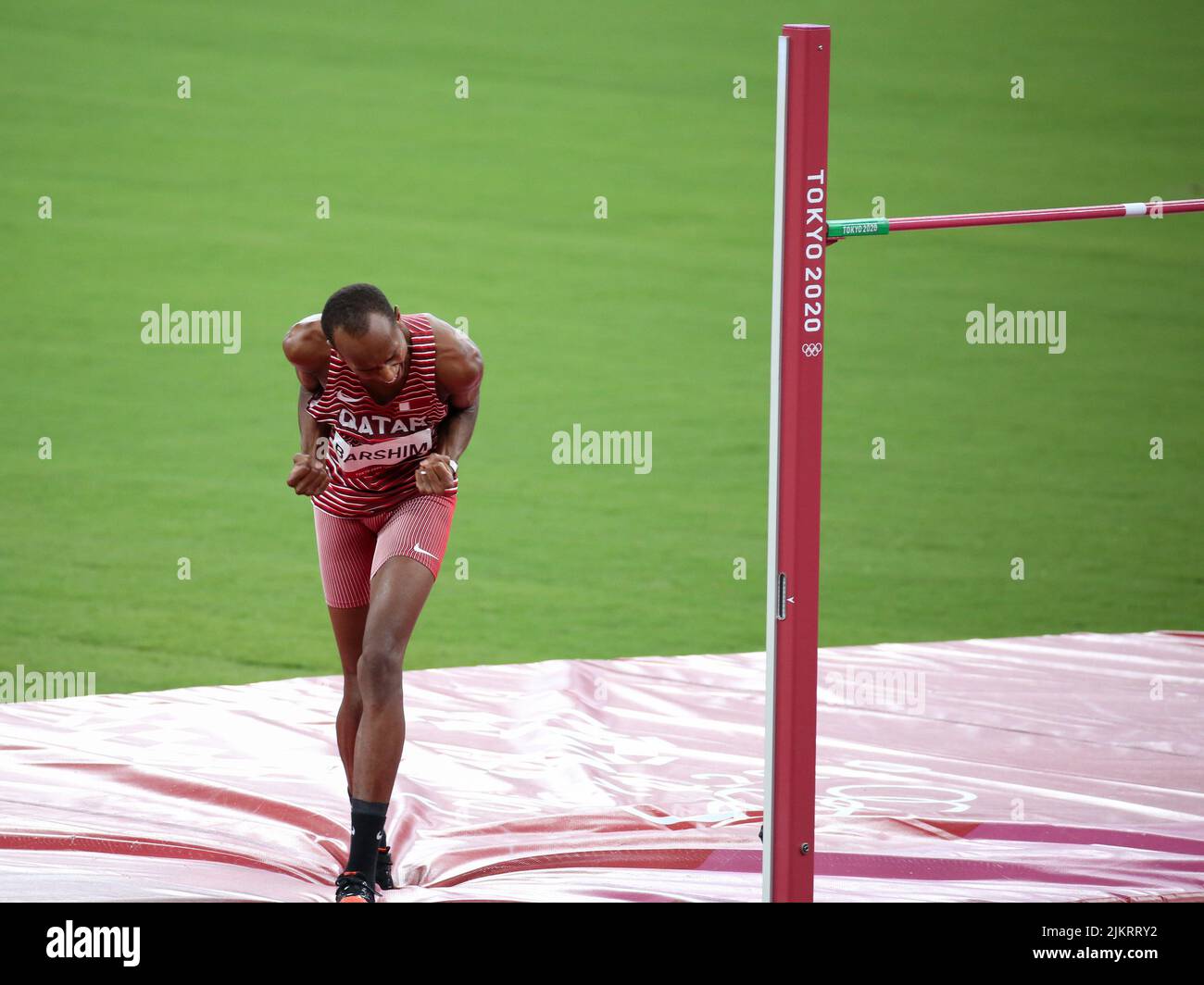 August 01st, 2021 - Tokyo, Japan: Mutaz Essa Barshim of Qatar reacts ...