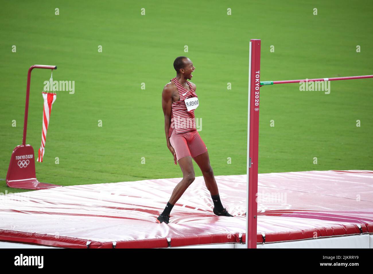 August 01st, 2021 - Tokyo, Japan: Mutaz Essa Barshim of Qatar reacts ...