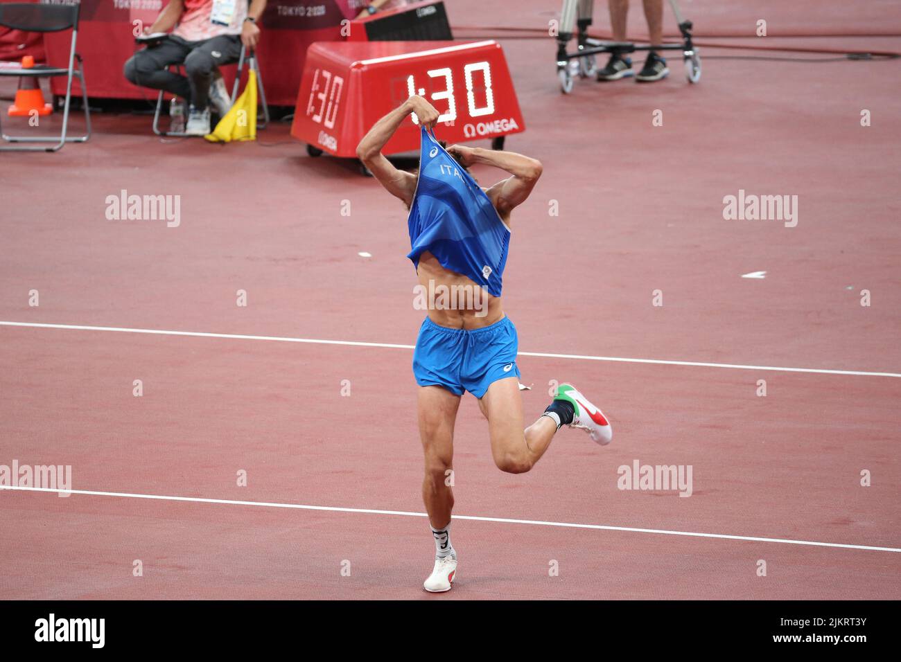 August 01st, 2021 - Tokyo, Japan: Gianmarco Tamberi of Italy wins the ...